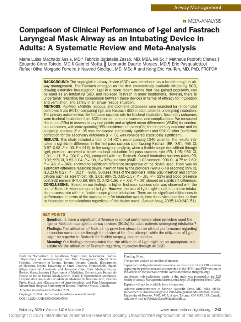 2025 Comparison Clinical Performance of I-Gel and Fastrach Laryngeal ...