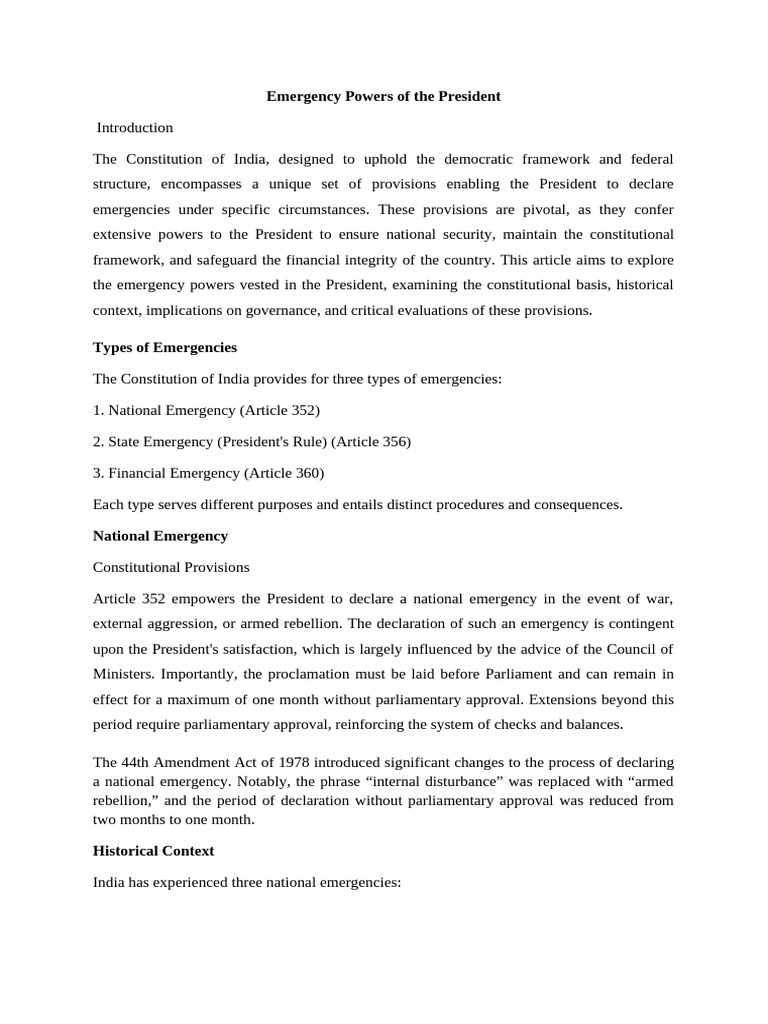 Emergency Powers of The President | PDF | State Of Emergency ...