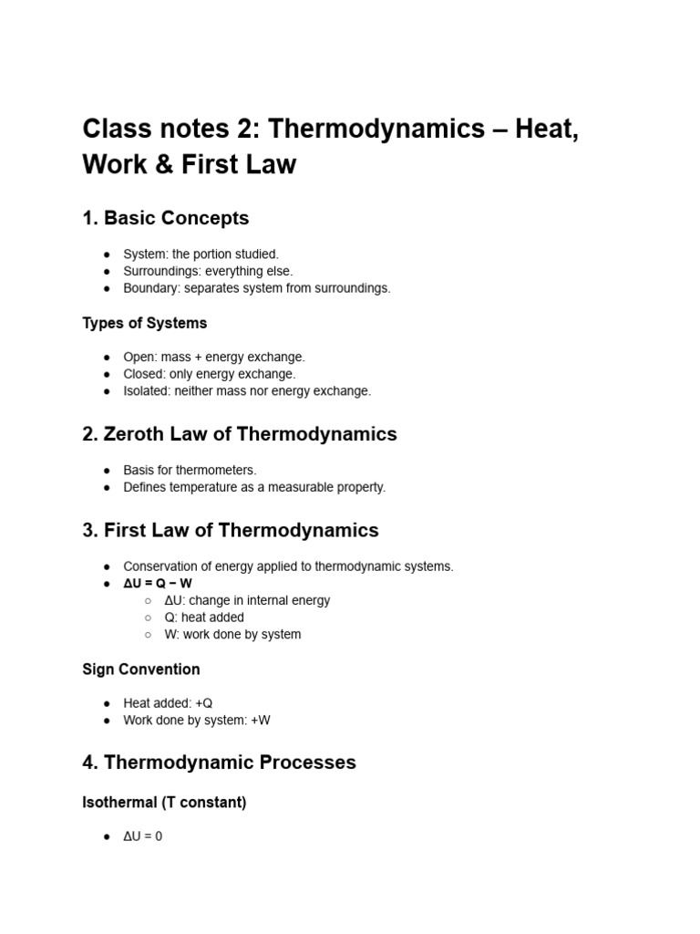 Class Note 2 - Thermodynamics - Heat, Work & First Law | PDF