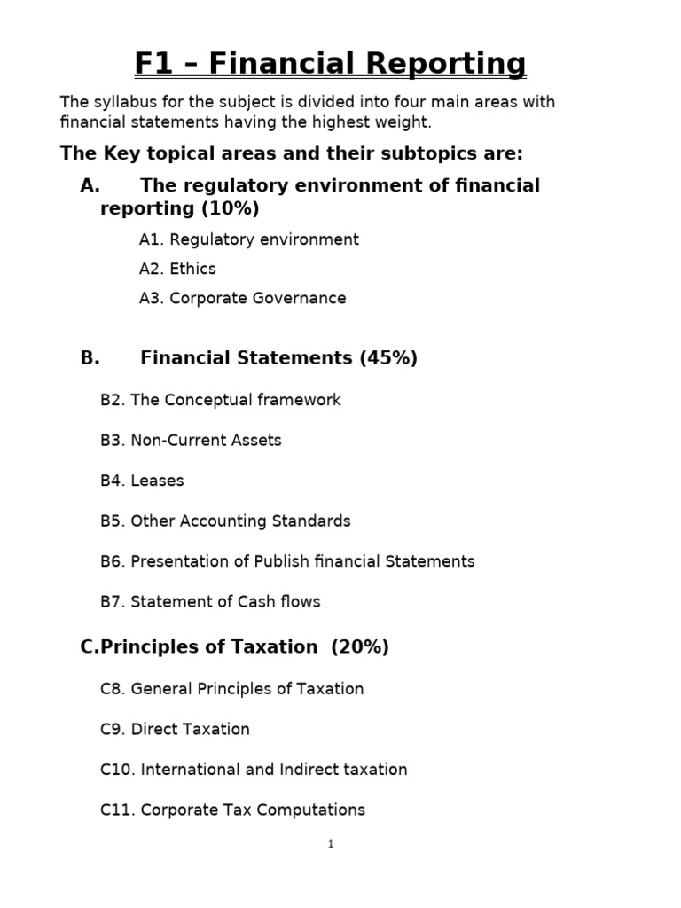 F1 Financial Reporting Syllabus Overview | PDF | International ...