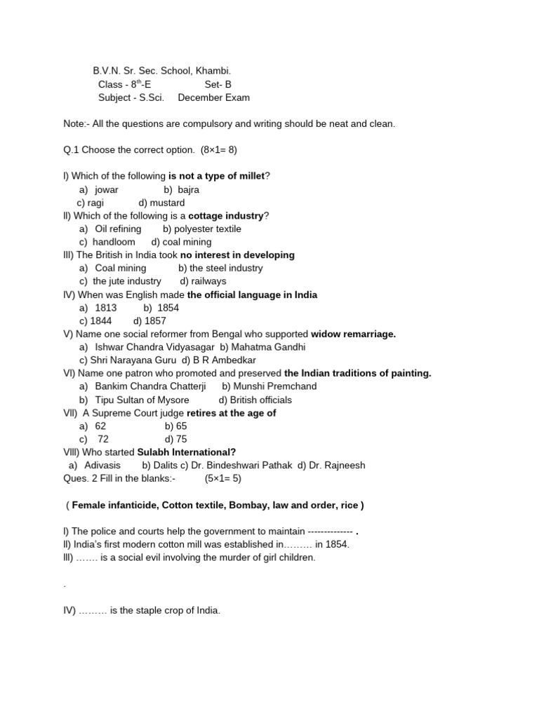 Class 8th S.sc. Set B | PDF
