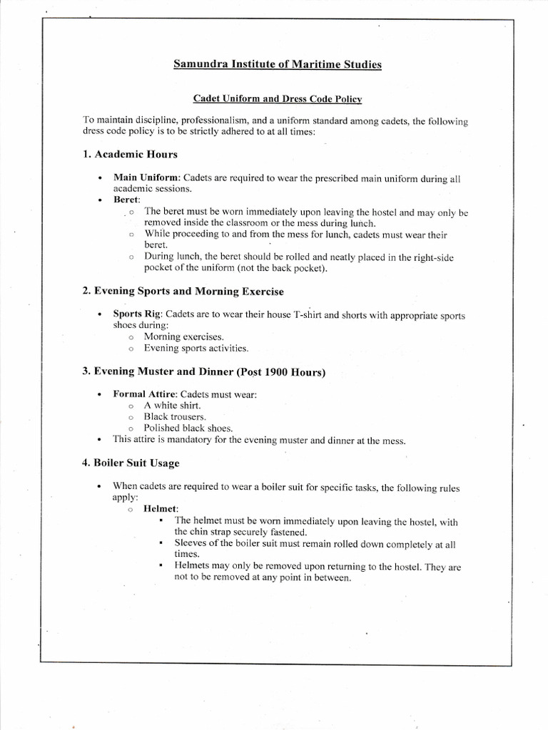 Cadet Uniform & Dress Code Policy | PDF | Clothing | Fashion