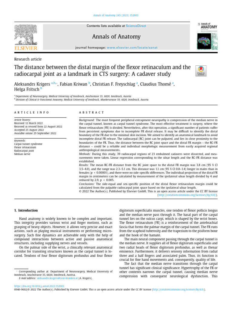 The Distance Between The Distal Margin of The Flexor R 2023 Annals of ...