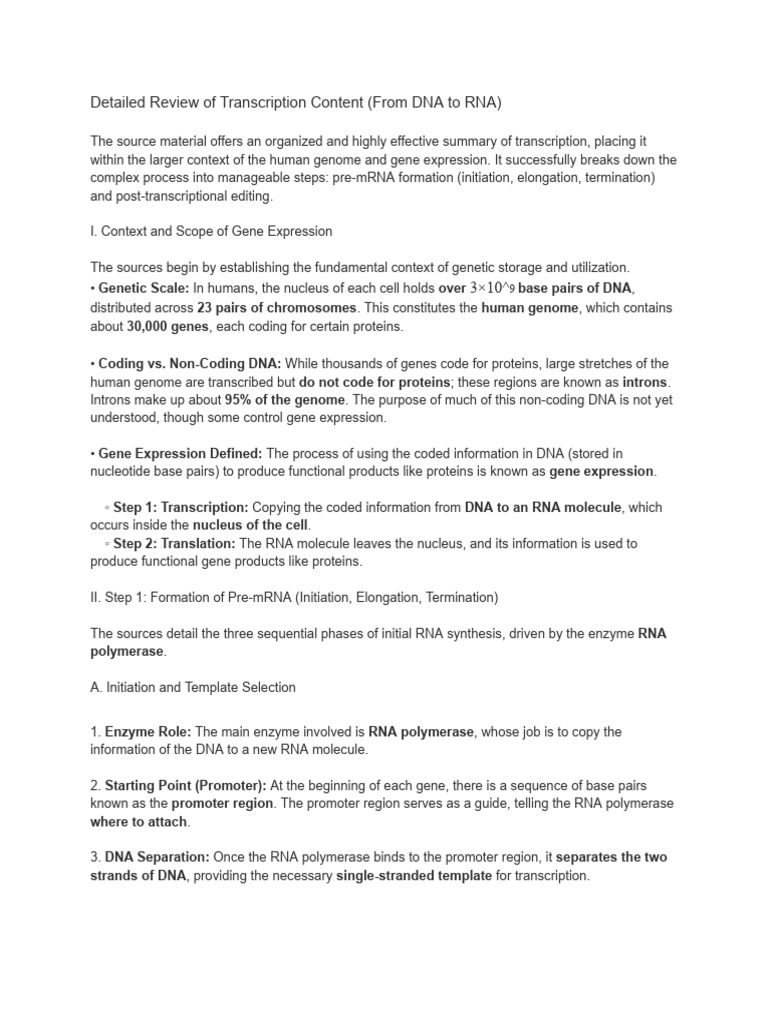 Detailed Review of Transcription Content (From DNA To RNA) | PDF | Rna ...