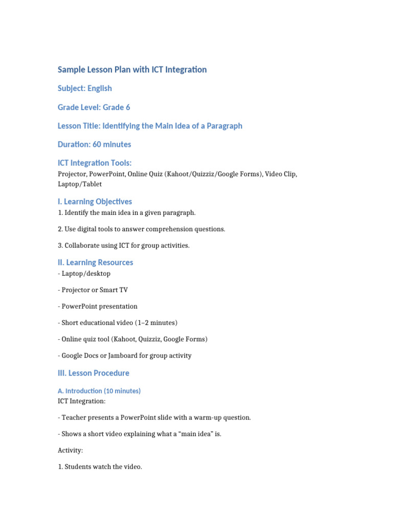 ICT Integrated Lesson Plan | PDF