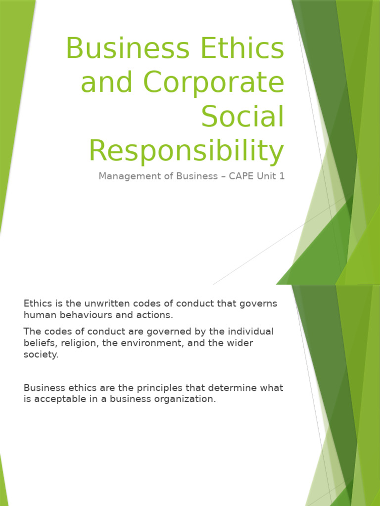 Business Ethics and CSR CAPE Unit1 | PDF | Corporate Social ...