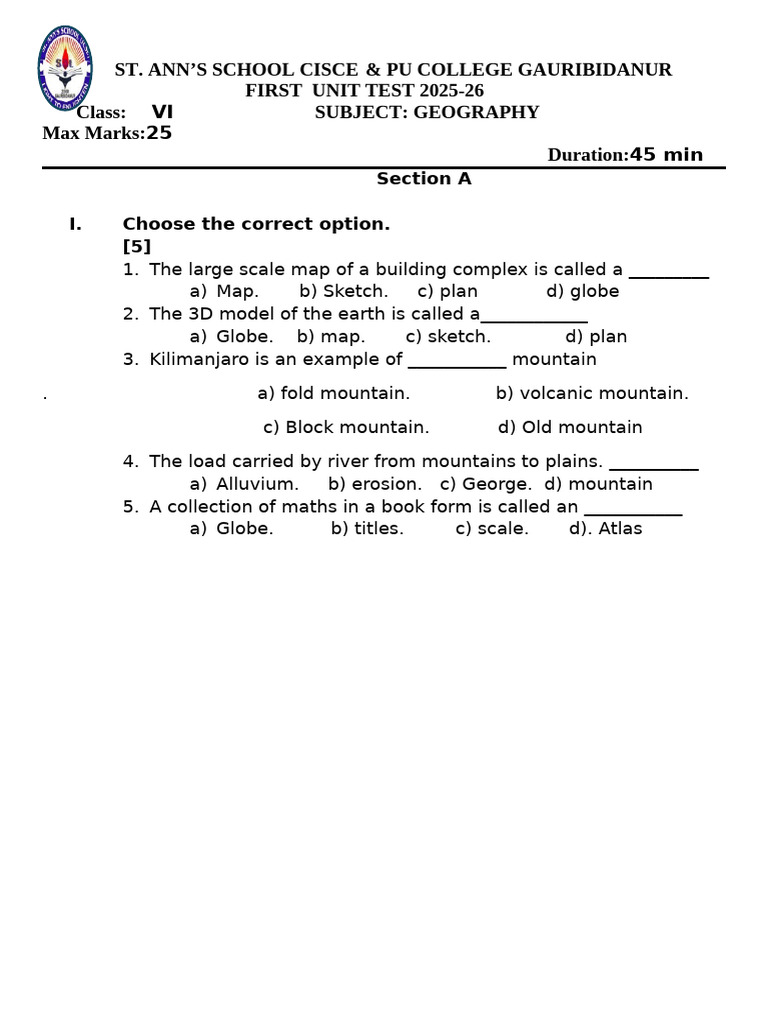 Geography Unit Test 1 25 | PDF
