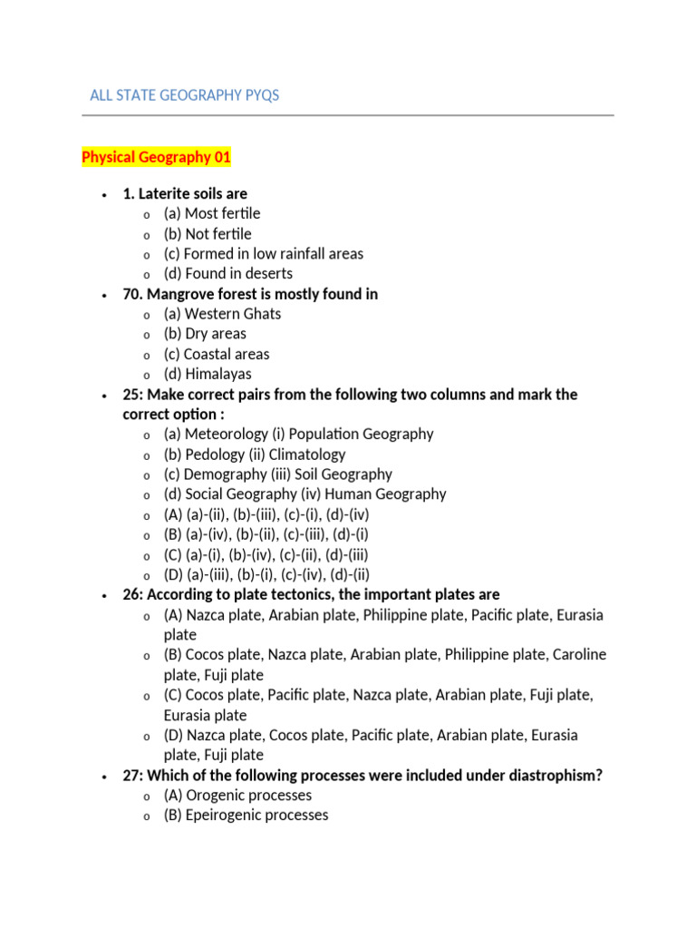 All State Geography PYQs Analysis | PDF | Earth | Wound