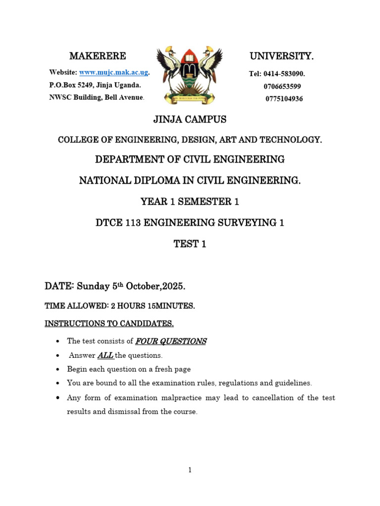 Civil Engineering Surveying Test 1 | PDF