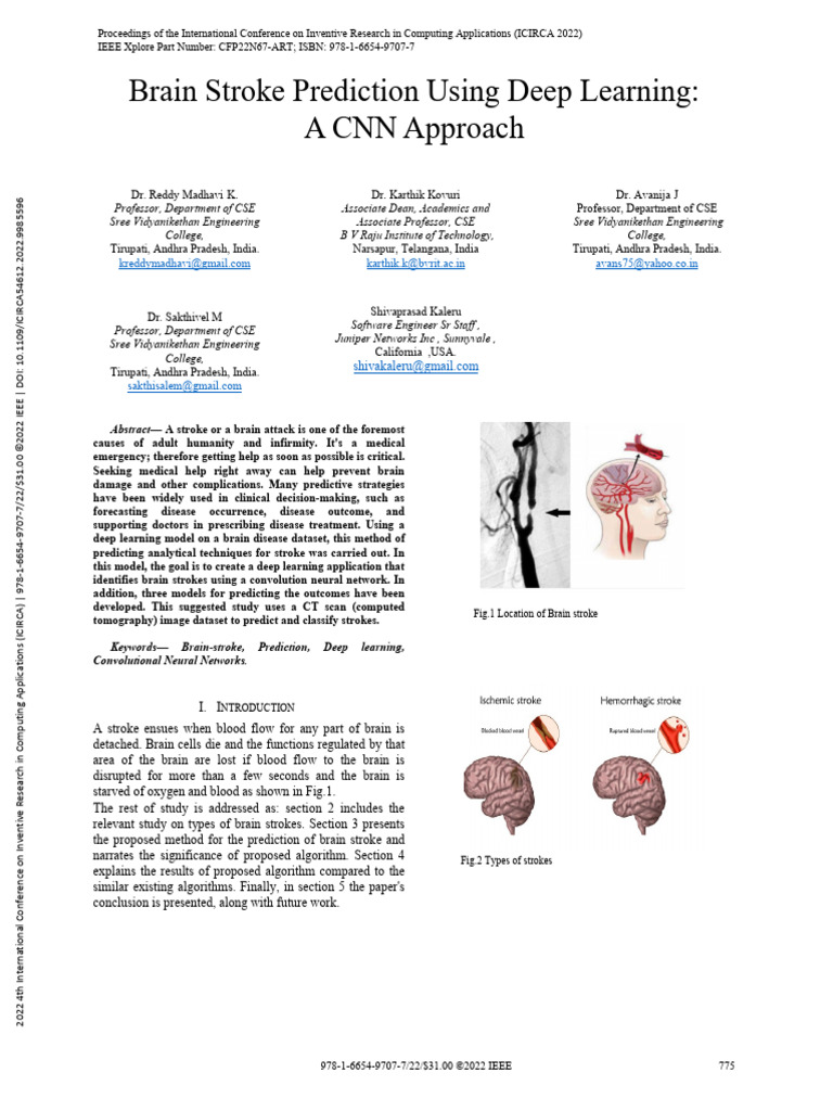 Brain Stroke Prediction Using Deep Learning A CNN Approach | PDF ...