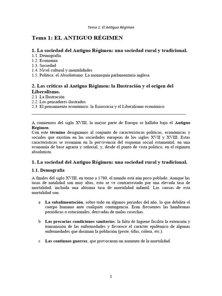Características del Antiguo Régimen | PDF | Agricultura | Era de ...