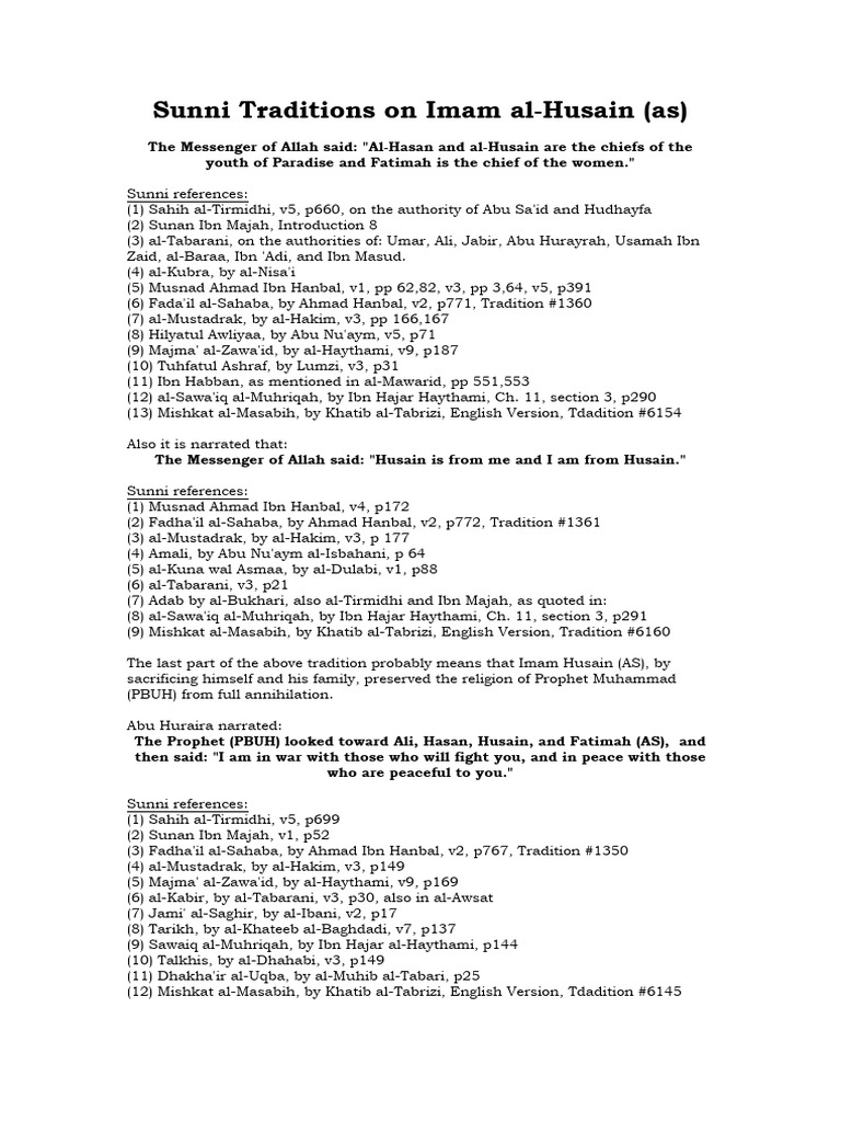 Sunni Views on Imam al-Husain (AS) | PDF | Husayn Ibn Ali | Sunni Islam