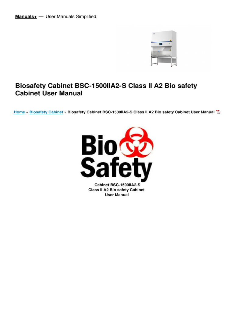 BSC 1500iia2 S Class II A2 Bio Safety Cabinet Manual | PDF | Button ...