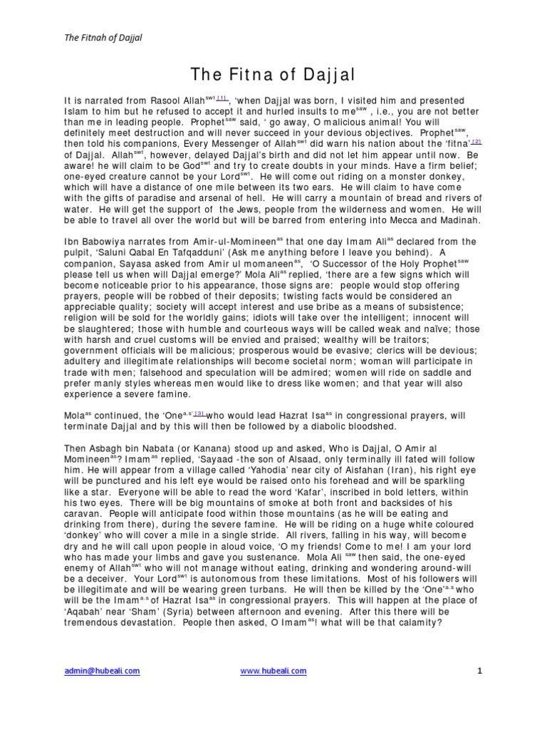 The Fitnah of Dajjal Explained | PDF