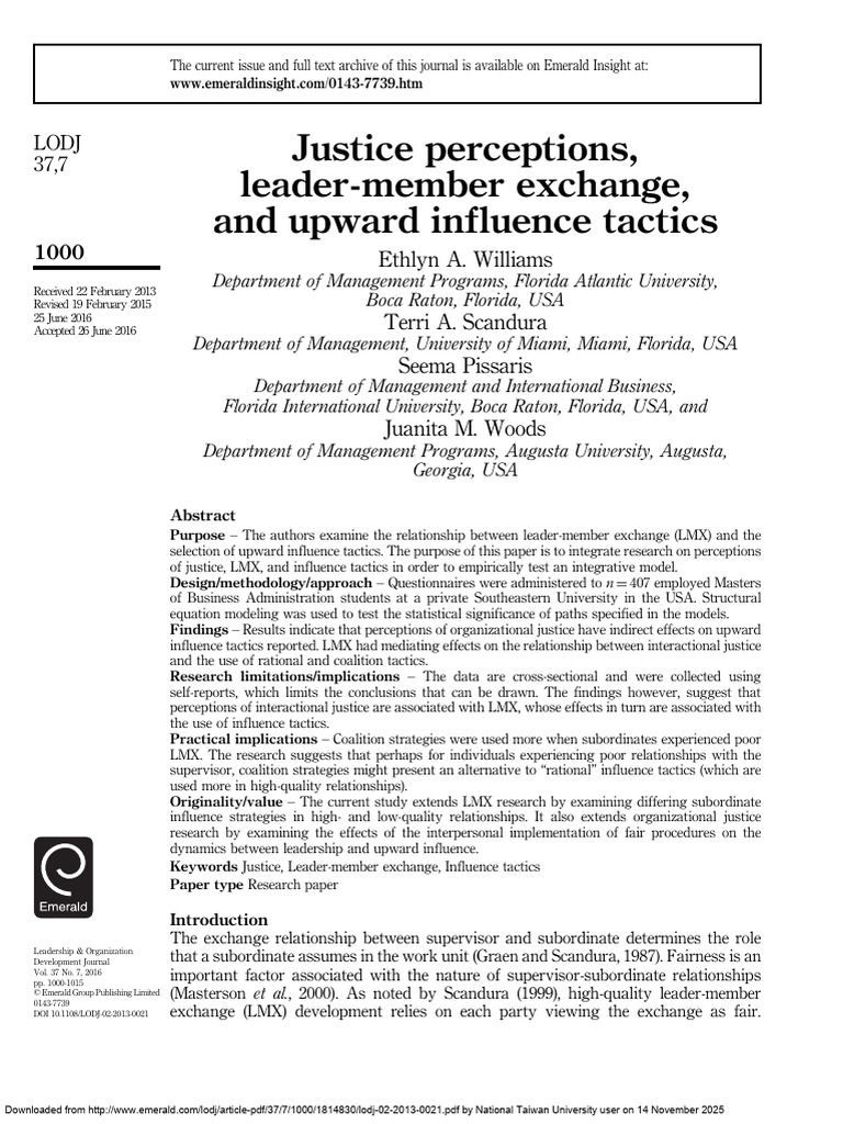 Justice Perceptions, Leader-Member Exchange, and Upward Influence ...