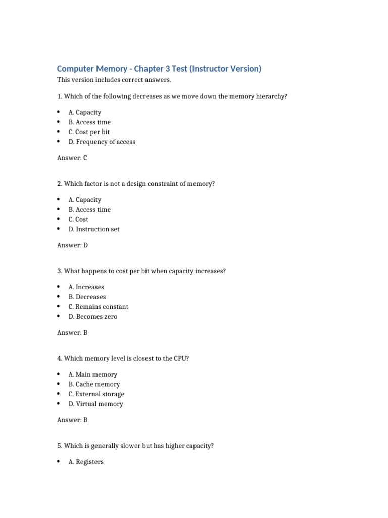 ComputerMemory 50Q Instructor | PDF | Cpu Cache | Random Access Memory
