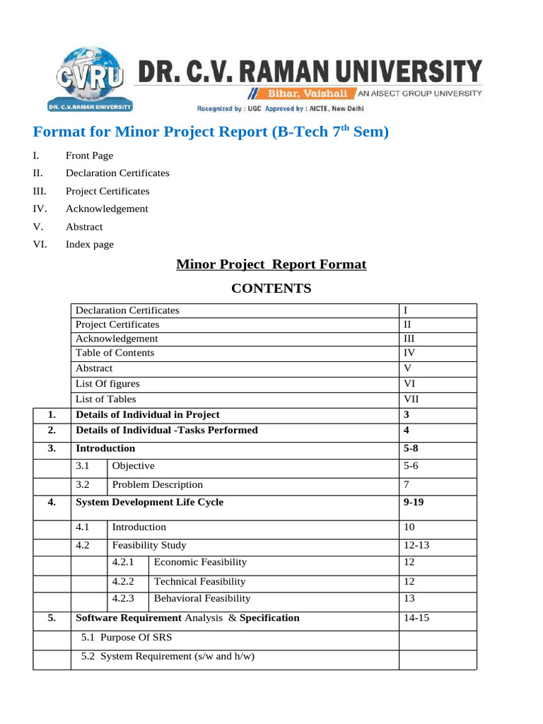 Cvru Minor Project Report Format-1 | PDF | Systems Engineering ...