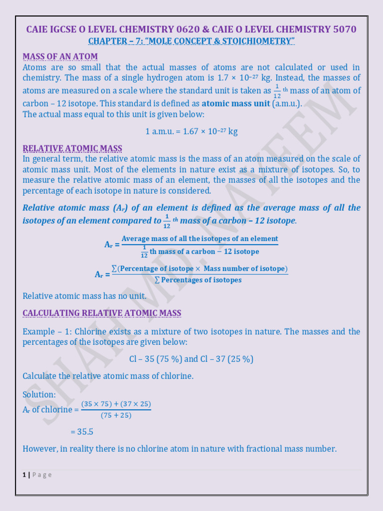 Chapter 7 'Moles Concept & Stoichiometry' [Study Material] | PDF | Mole ...