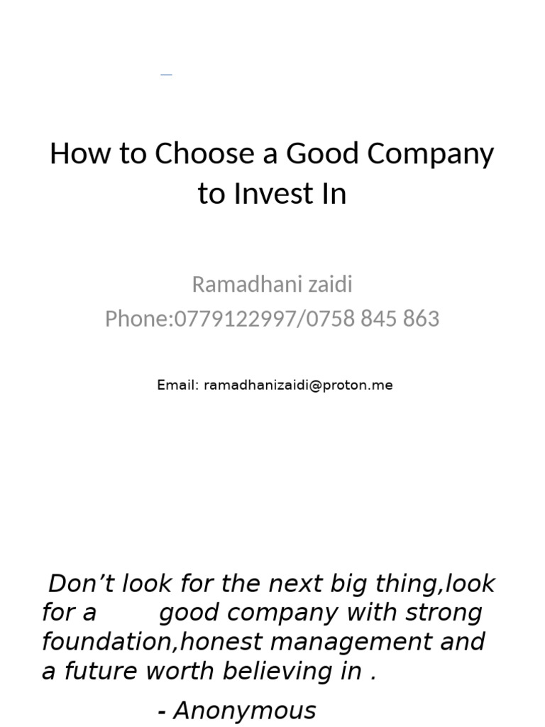 Guide to Selecting Strong Investment Companies | PDF | Valuation ...