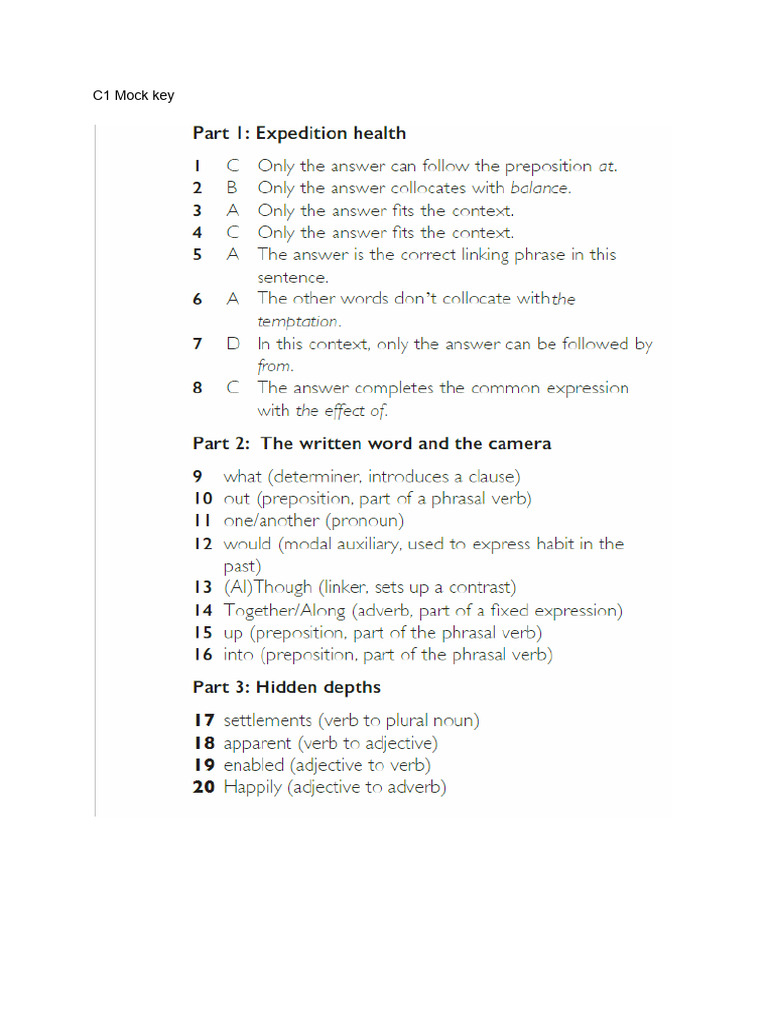 MOCK C1 Answer Key | PDF