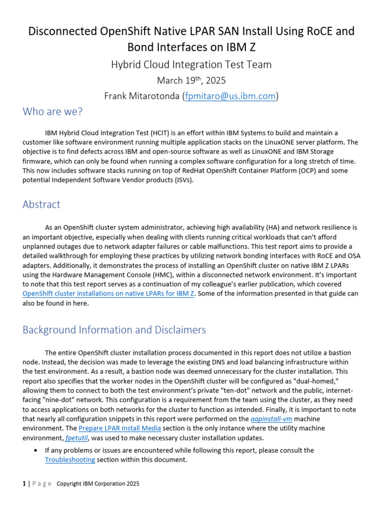 OpenShift LPAR SAN Install on IBM Z | PDF | Computer Cluster | Domain ...