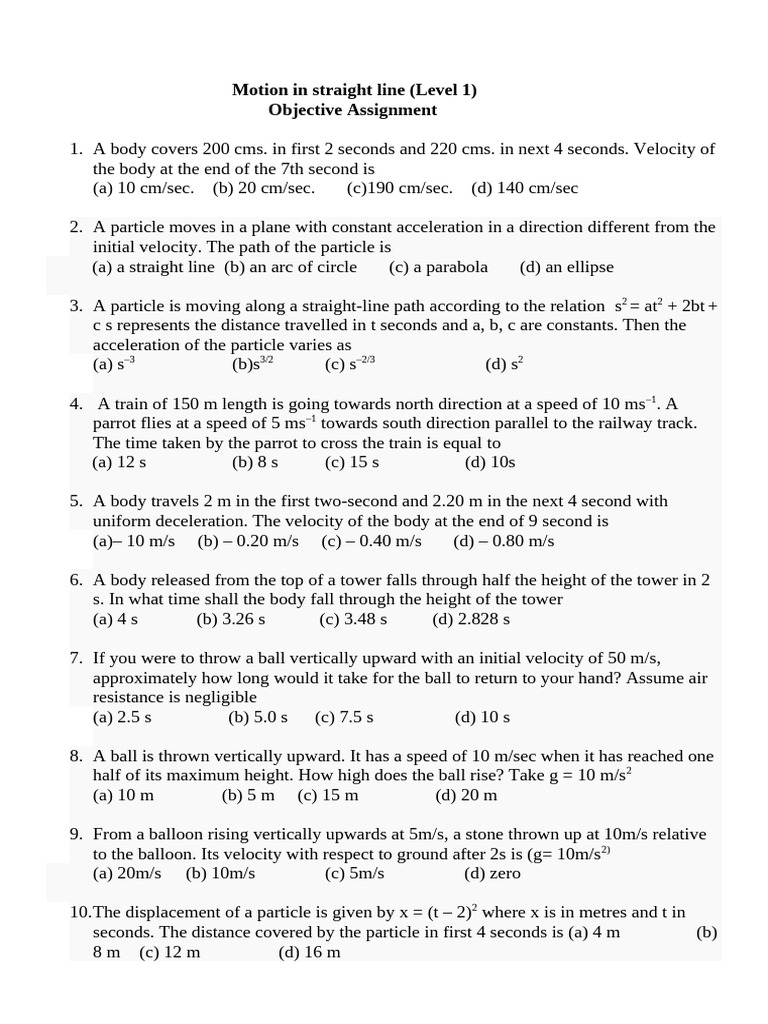 Straight Line Motion Problems and Solutions | PDF | Acceleration ...