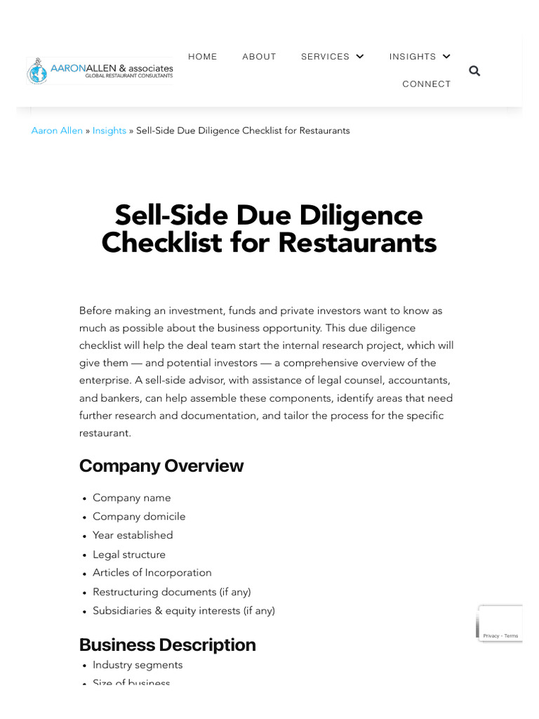Restaurant Sell-Side Due Diligence Guide | PDF | Mergers And ...