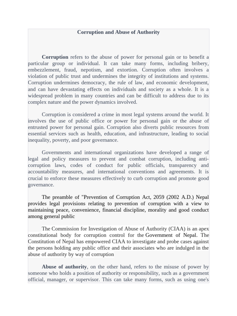 Understanding Corruption and Authority Abuse | PDF | Political ...