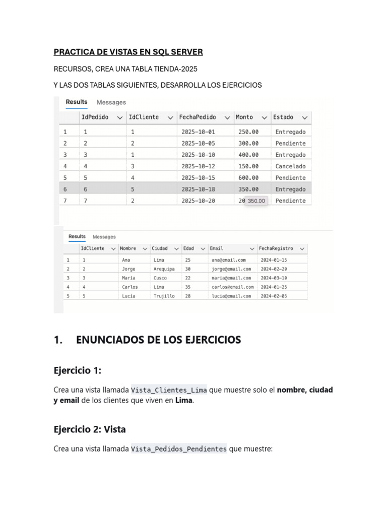 Practica de Vistas en SQL Server | PDF