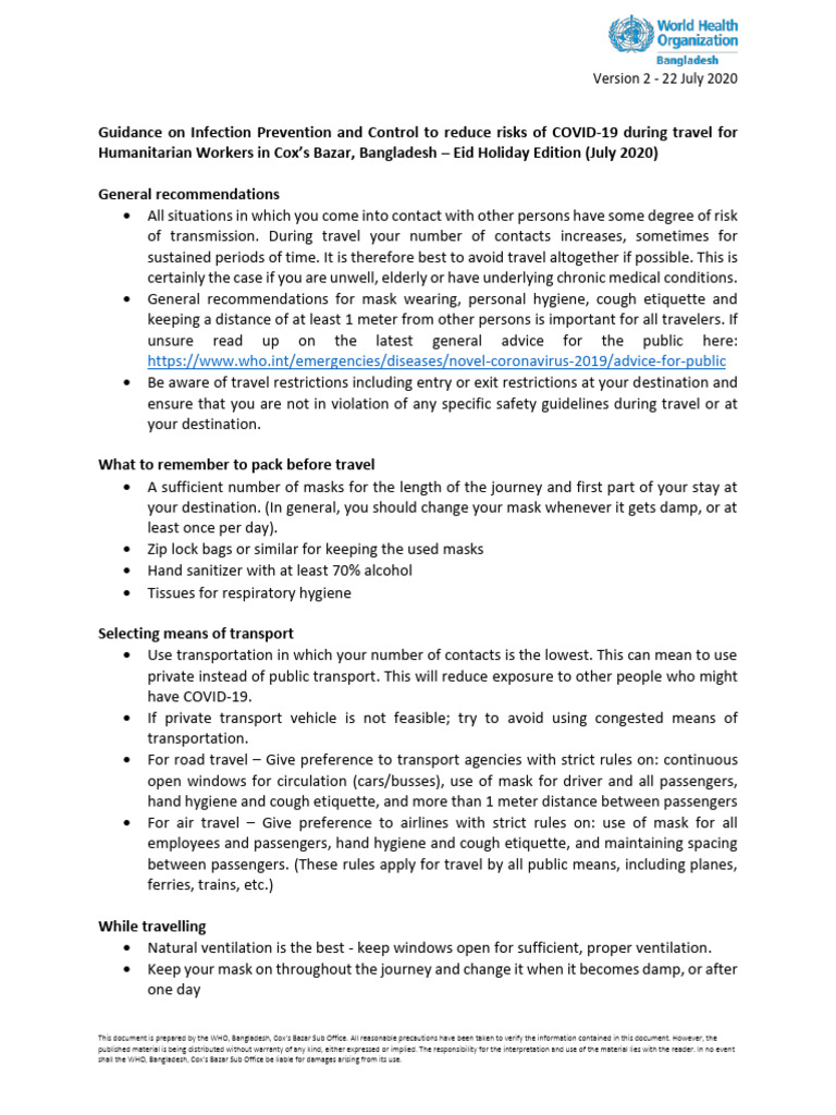 Guidance Note Travel Road and Air Eid 20200723 | PDF | Hygiene | Hand Washing