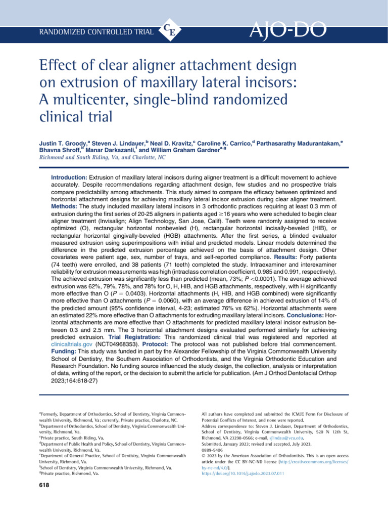 Effect of Clear Aligner Attachment Design | PDF | Orthodontics | Effect ...