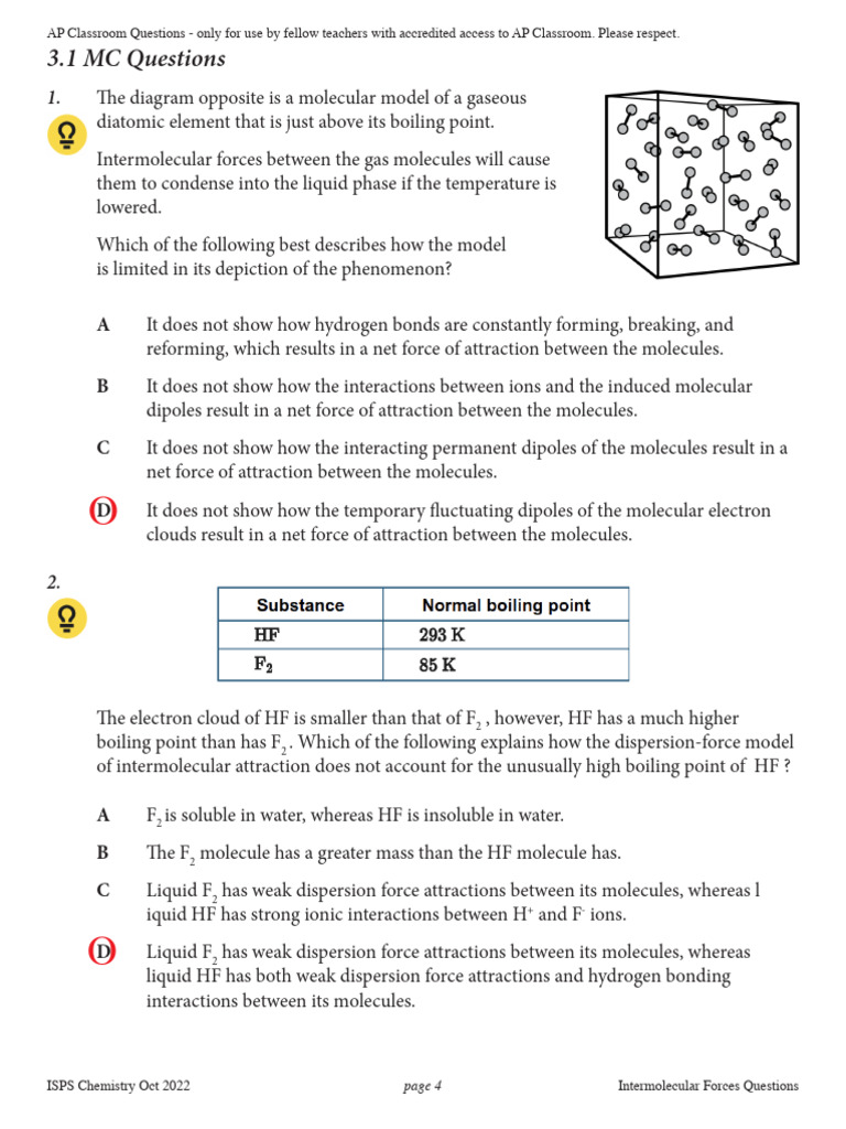 Intermolecular Forces AP Chemistry Questions | PDF | Intermolecular ...