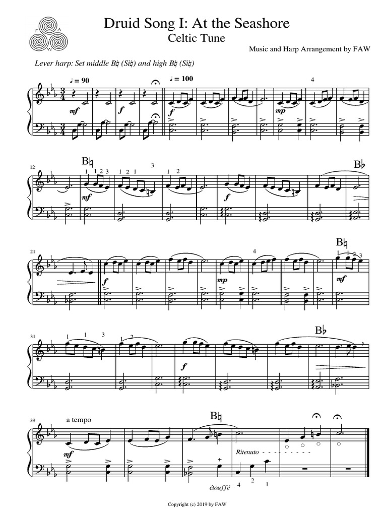 Druid Song I: Seashore Harp Arrangement | PDF | String Instruments ...
