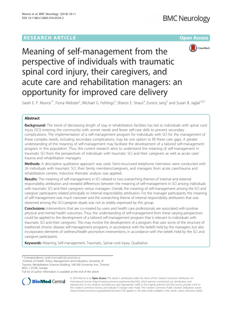 Understanding Self-Management in SCI | PDF | Spinal Cord Injury ...