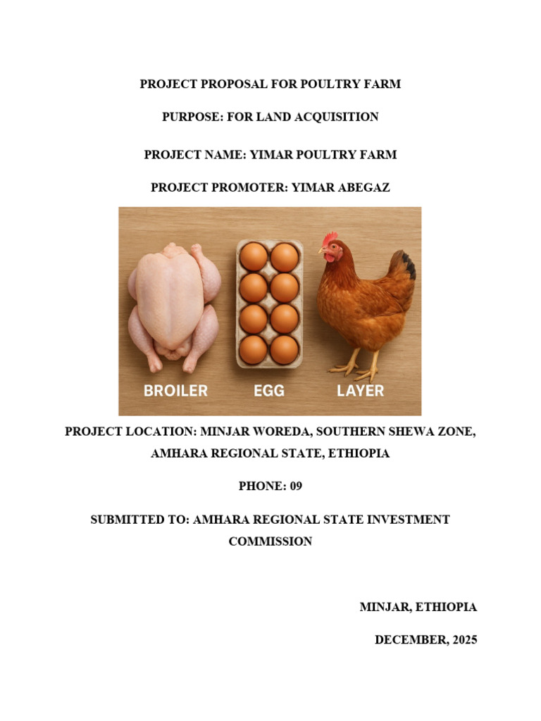 Poultry Farm Investment Proposal in Minjar Woreda, Southern Shewa Zone ...