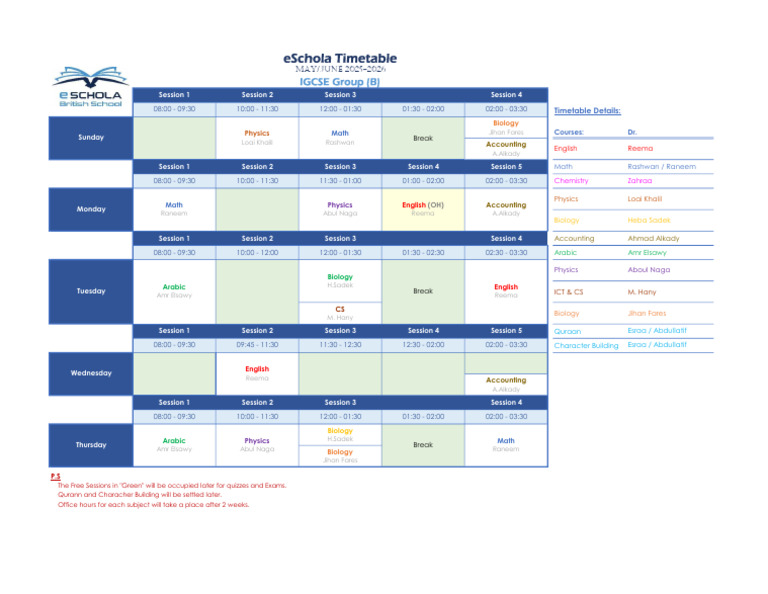 ESchola Timetable 2025 2026 - IGCSE G2 C | PDF
