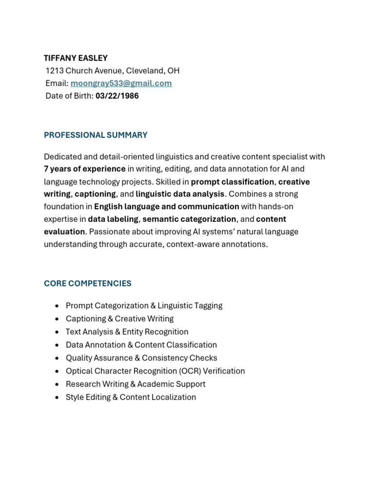 TIFFANY EASLEY CV Micro 1 Finance | PDF | Annotation | Linguistics