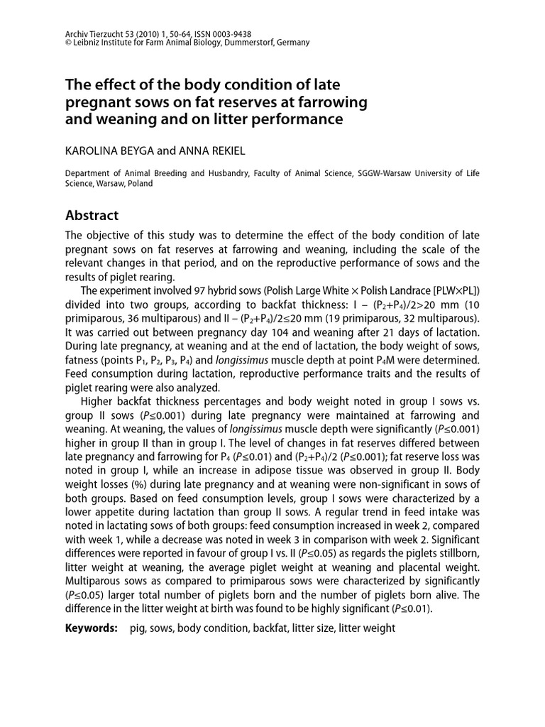 Beyga и Rekiel - 2010 - The Effect of the Body Condition of Late ...