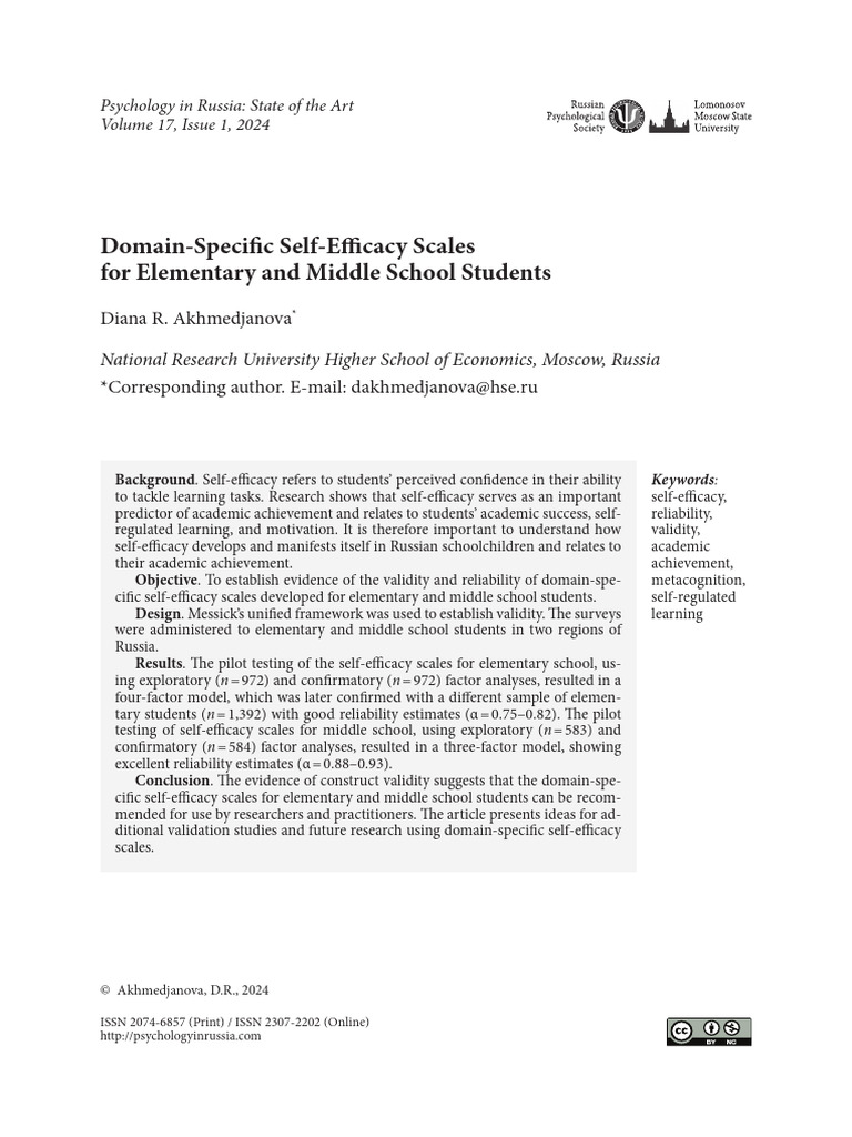 Akhmedjanova - 2024 - Domain-Specific Self-Efficacy Scales For Elementary and Middle School ...