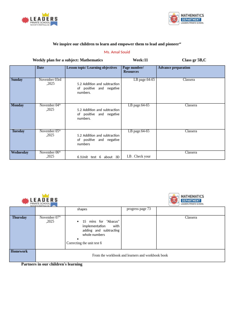 Grade 5 Weekly Plan Week 11 | PDF