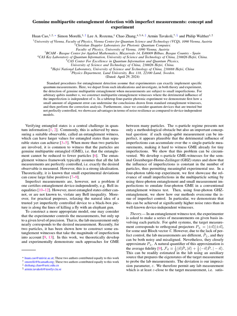 Genuine Multipartite Entanglement Detection With Imperfect Measurements Concept and Experiment ...