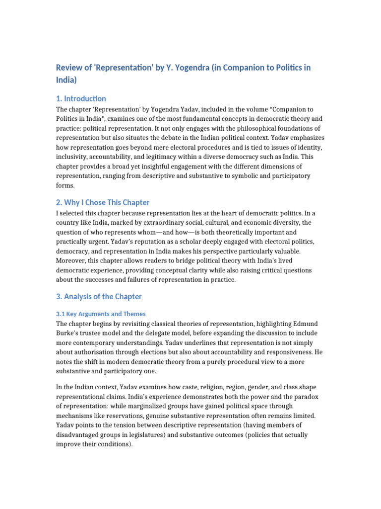 Understanding Political Representation in India | PDF | Democracy ...