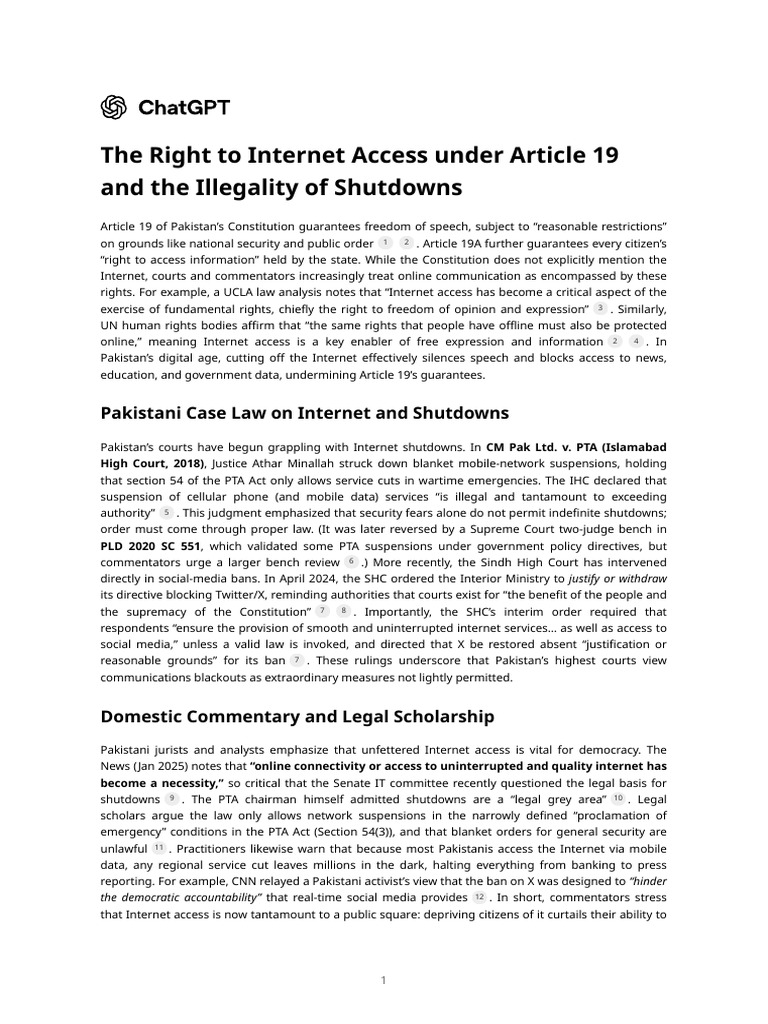 The Right To Internet Access Under Article 19 and The Illegality of ...