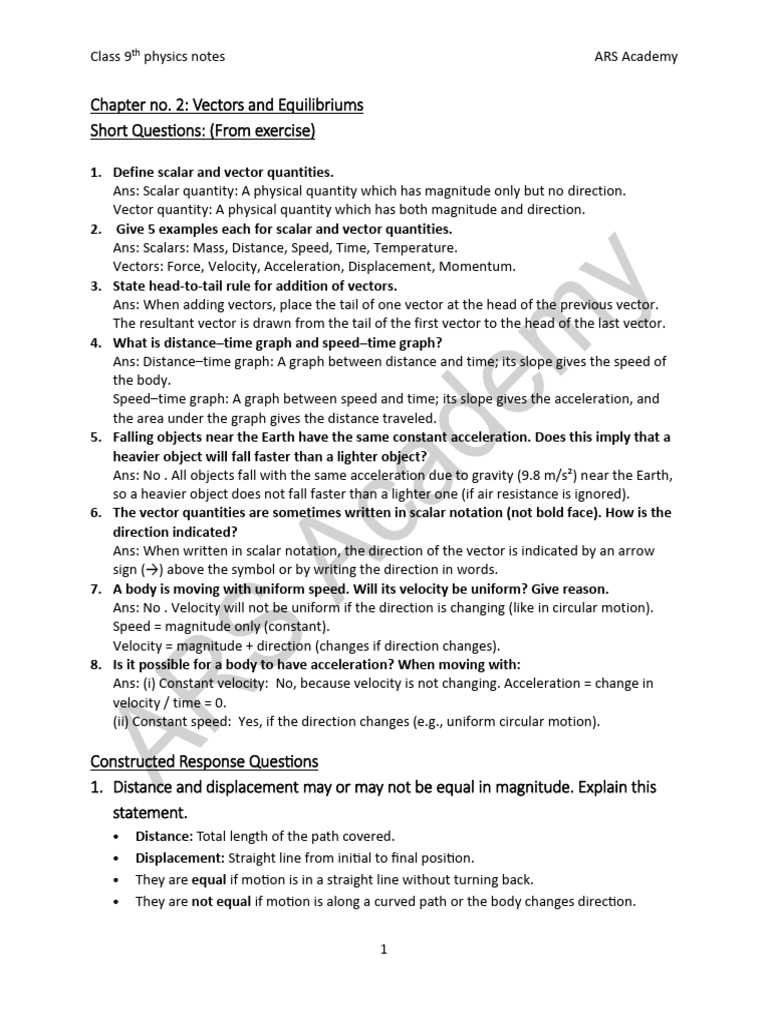 Class 9 Physics Chapter 2 | PDF | Euclidean Vector | Velocity