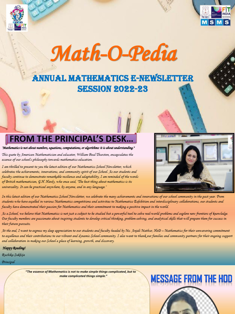 Mahavir Senior Model School Math Newsletter | PDF | Pi | Mathematics