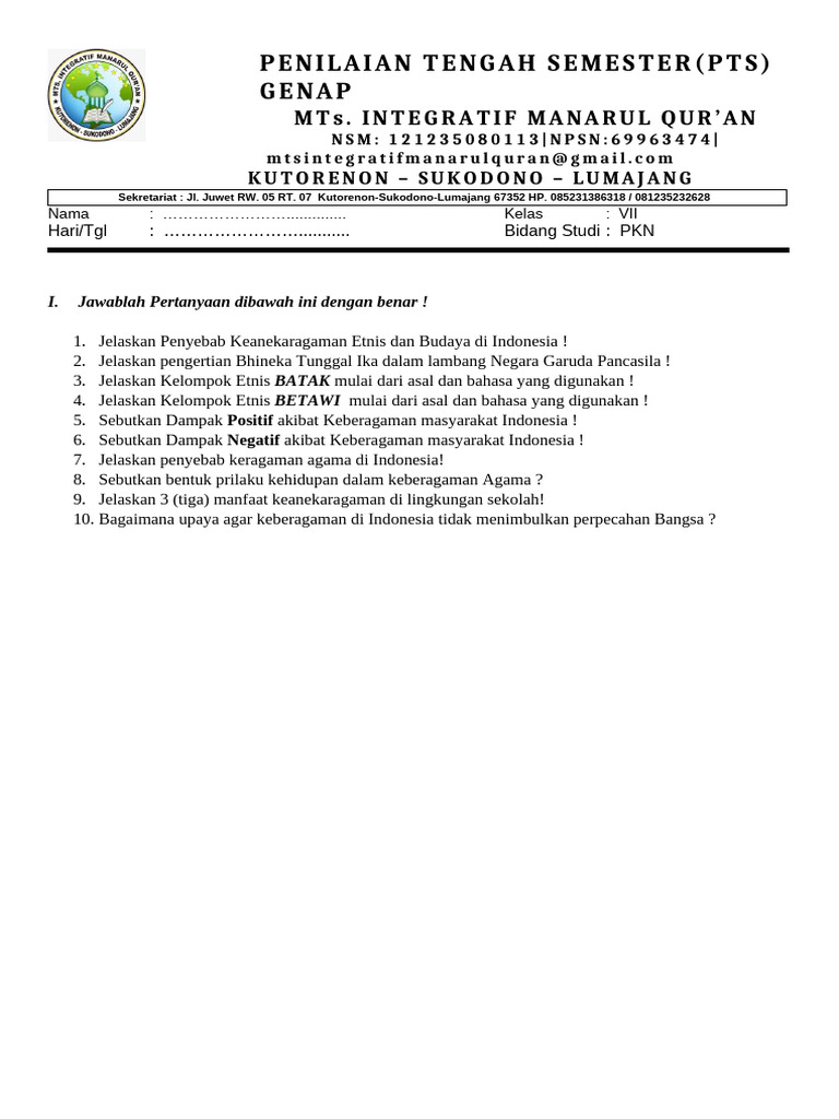 Pts PKN 7 Genap 2023.2024 | PDF