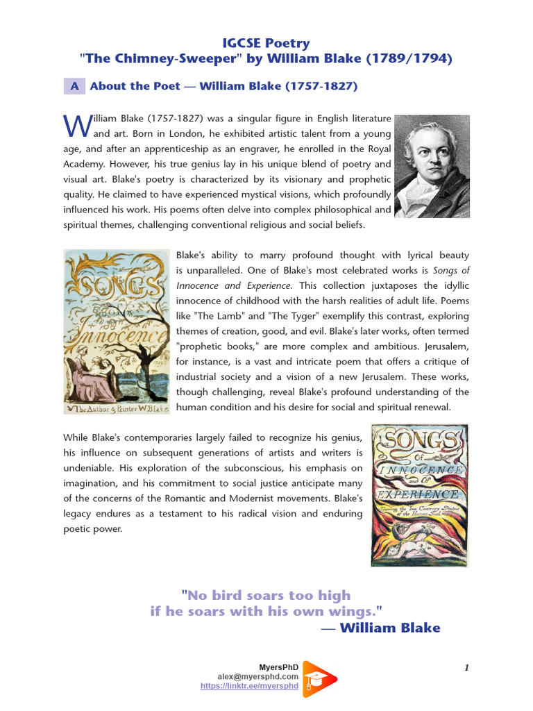 Myersphd Vol. 1 Blake Chimney Sweeper | PDF | William Blake | Poetry