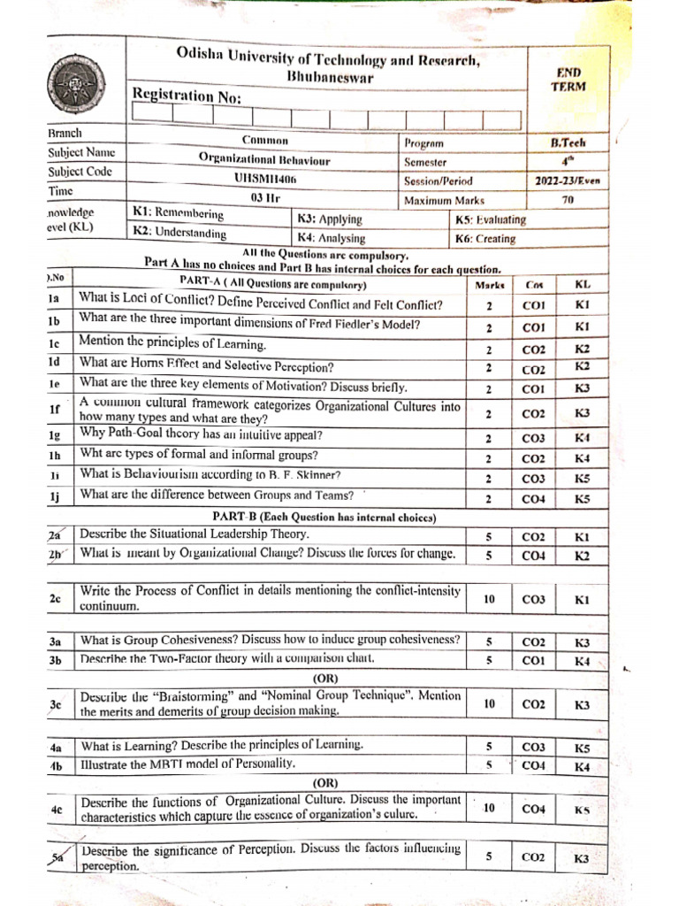 OB End Sem Paper I | PDF