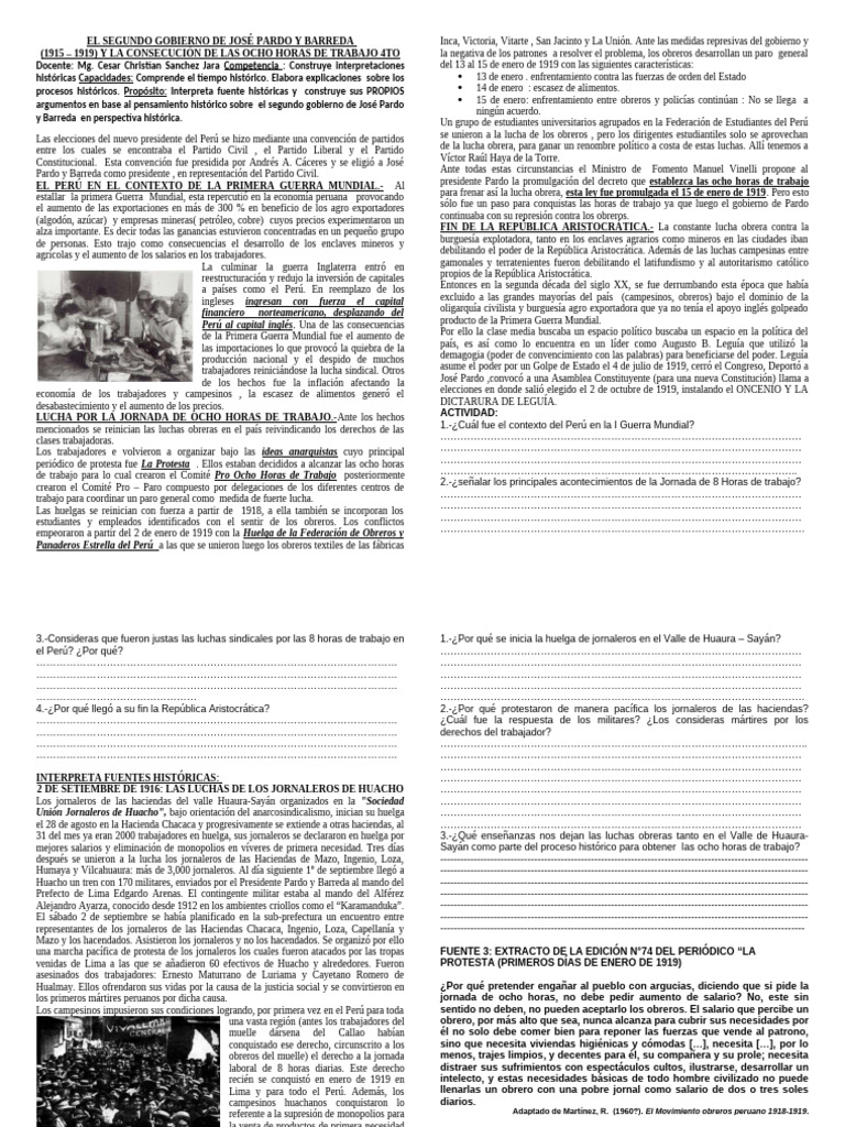 Guia A-B-E-F-El Segundo Gobierno de José Pardo y Barreda | PDF