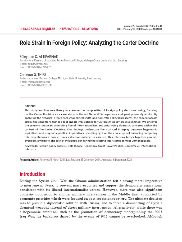 Role Strain in Foreign Policy Analyzing The Carter Doctrine | PDF ...
